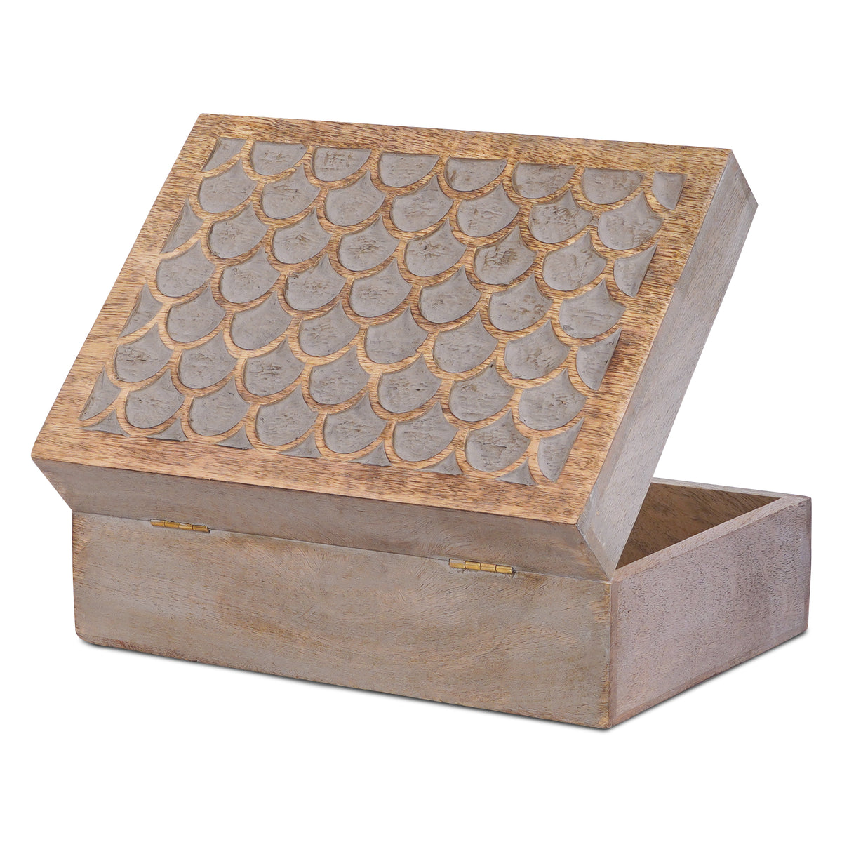 Carved Scallop Boxes in Light Burnt over Grey – Mela Artisans